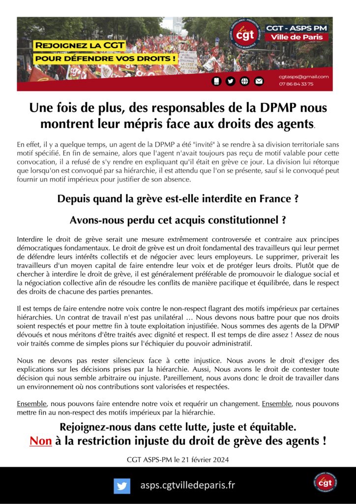 Une fois de plus, des responsables de la DPMP nous montrent leur mépris ...